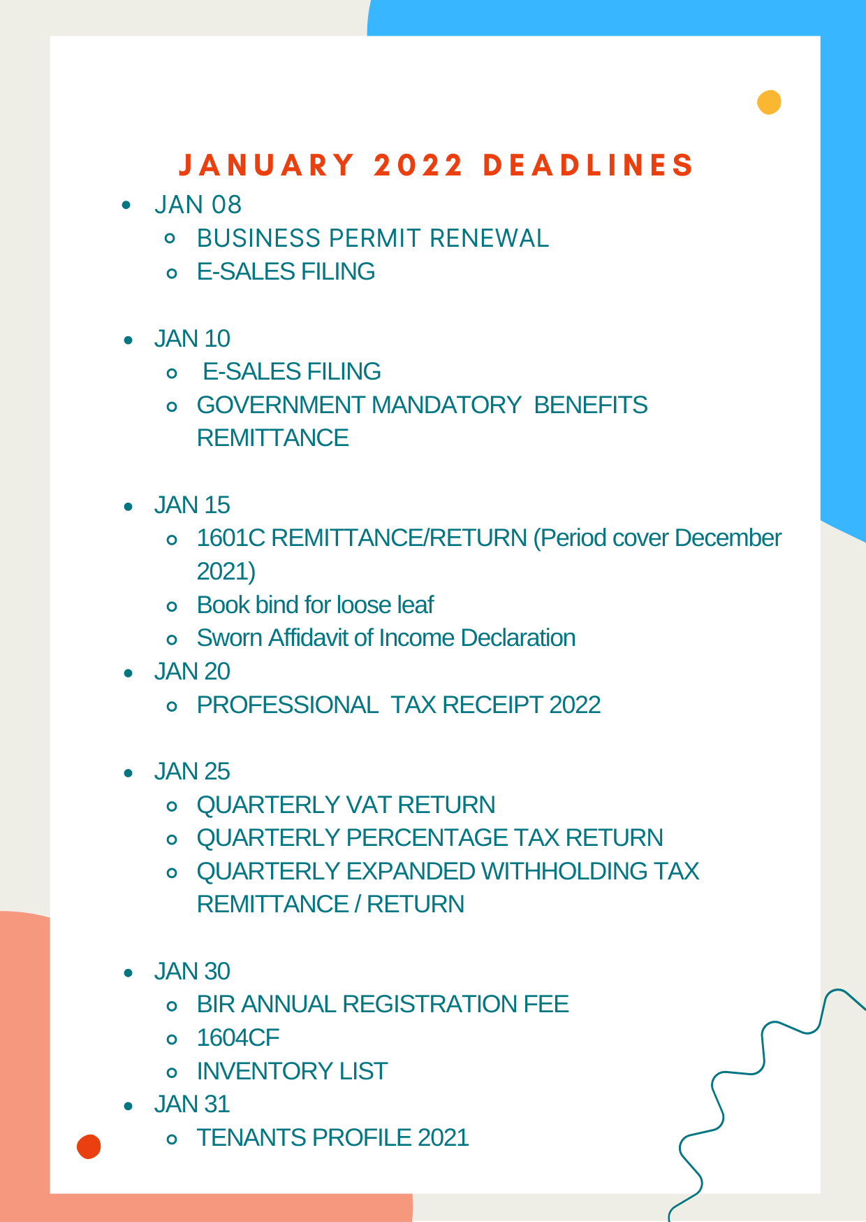 January 2022 Deadline | Francisco-Mendoza Accounting Services